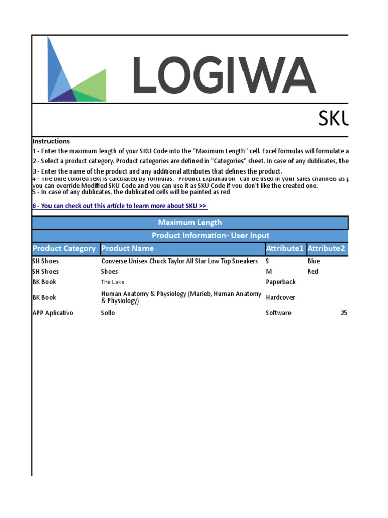 SKU Code Generator Excel Template | PDF | Computing | Business