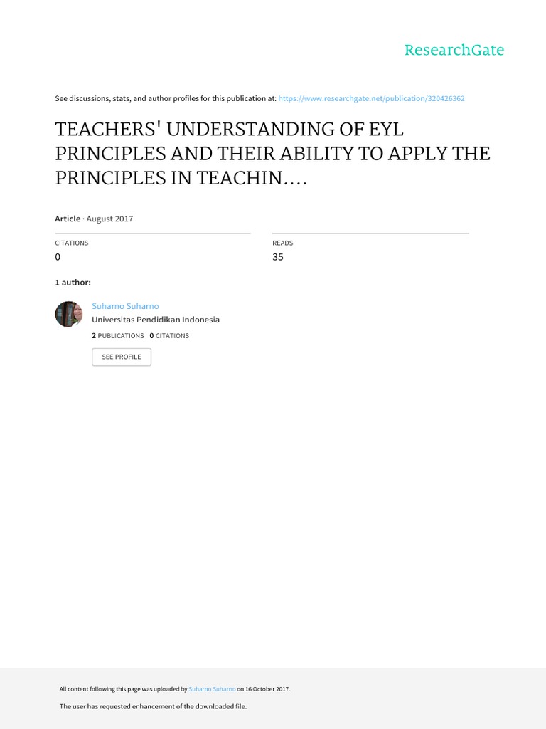 Teachers' Understanding of Eyl Principles and Their | PDF | English As ...