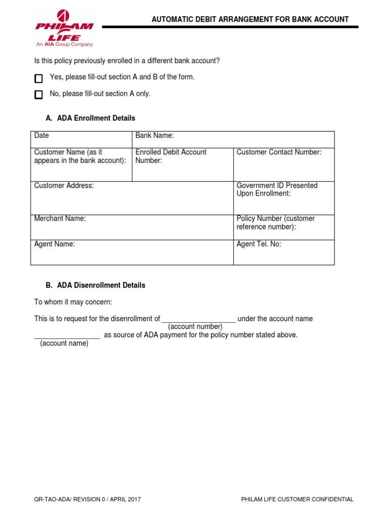 Ada Enrollment Form | PDF | Deposit Account | Banks