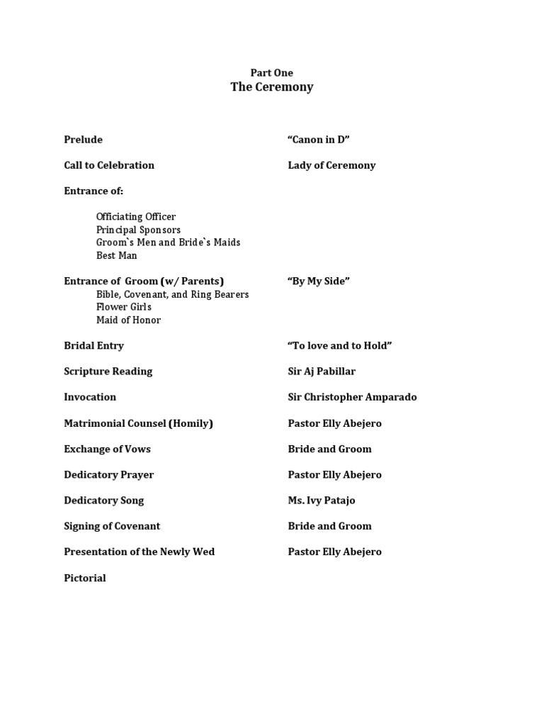 The Ceremony: Officiating Officer Principal Sponsors Groom's Men and ...