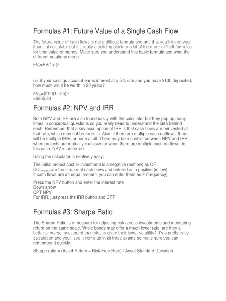 Formulas #1: Future Value of A Single Cash Flow | PDF | Free Cash Flow | Internal Rate Of Return