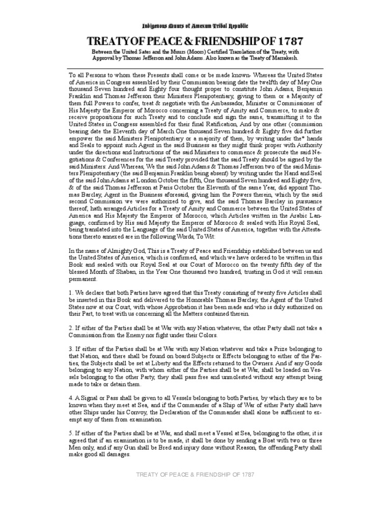 Treaty Peace and Friendship of 1787 | PDF | John Adams | Ships