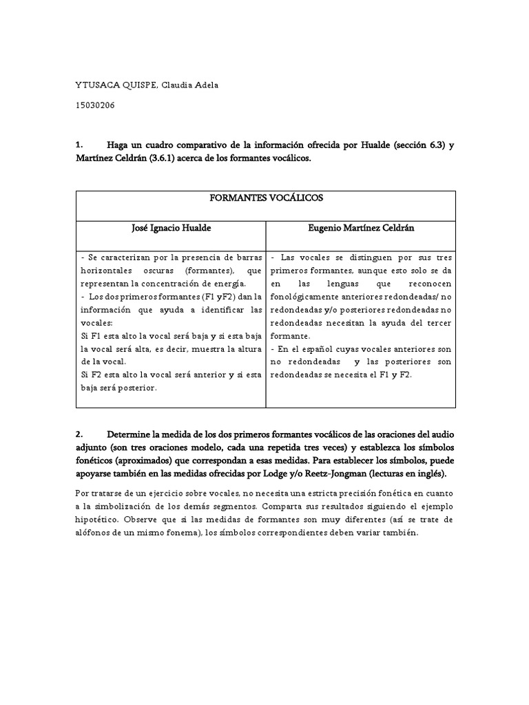Análisis de Formantes Vocálicos | PDF | Vocal | Fonética