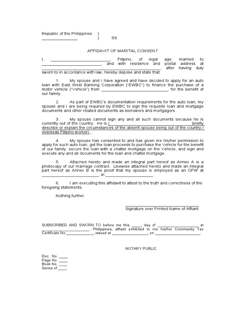 Affidavit of Marital Consent