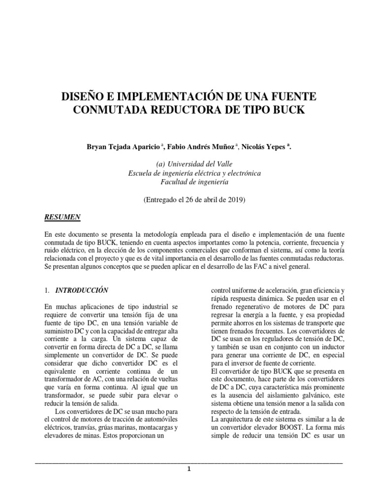 Diseño e Implementación de Una Fuente Buck de Lazo Abierto | PDF ...