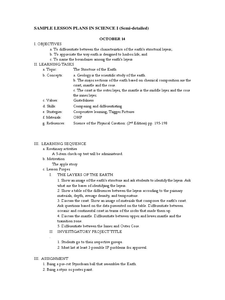 Semi-Detailed Lesson Plan | Download Free PDF | Plate Tectonics ...