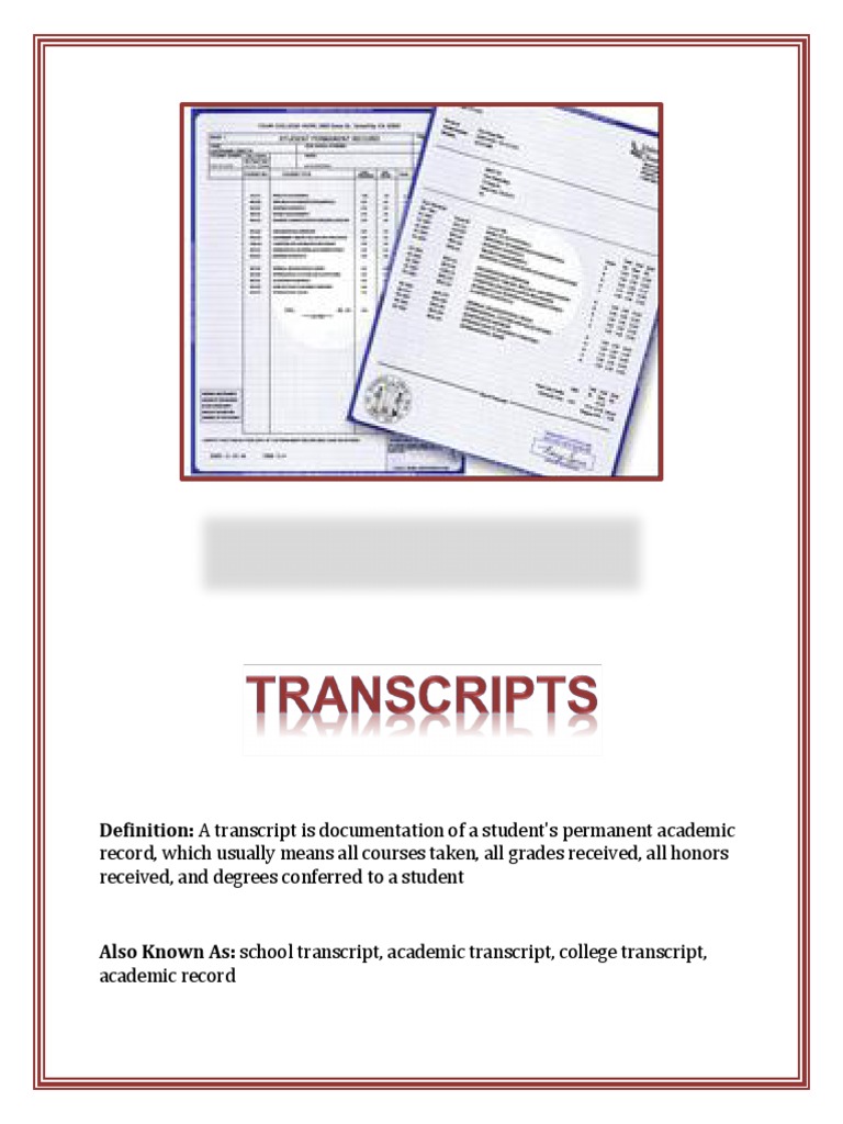 Definition: A Transcript Is Documentation of A Student's Permanent ...