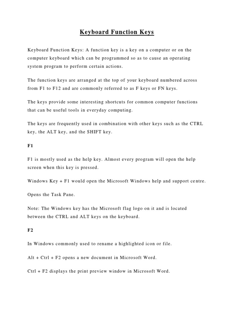 Keyboard Function Keys | PDF | Keyboard Shortcut | Computer Keyboard