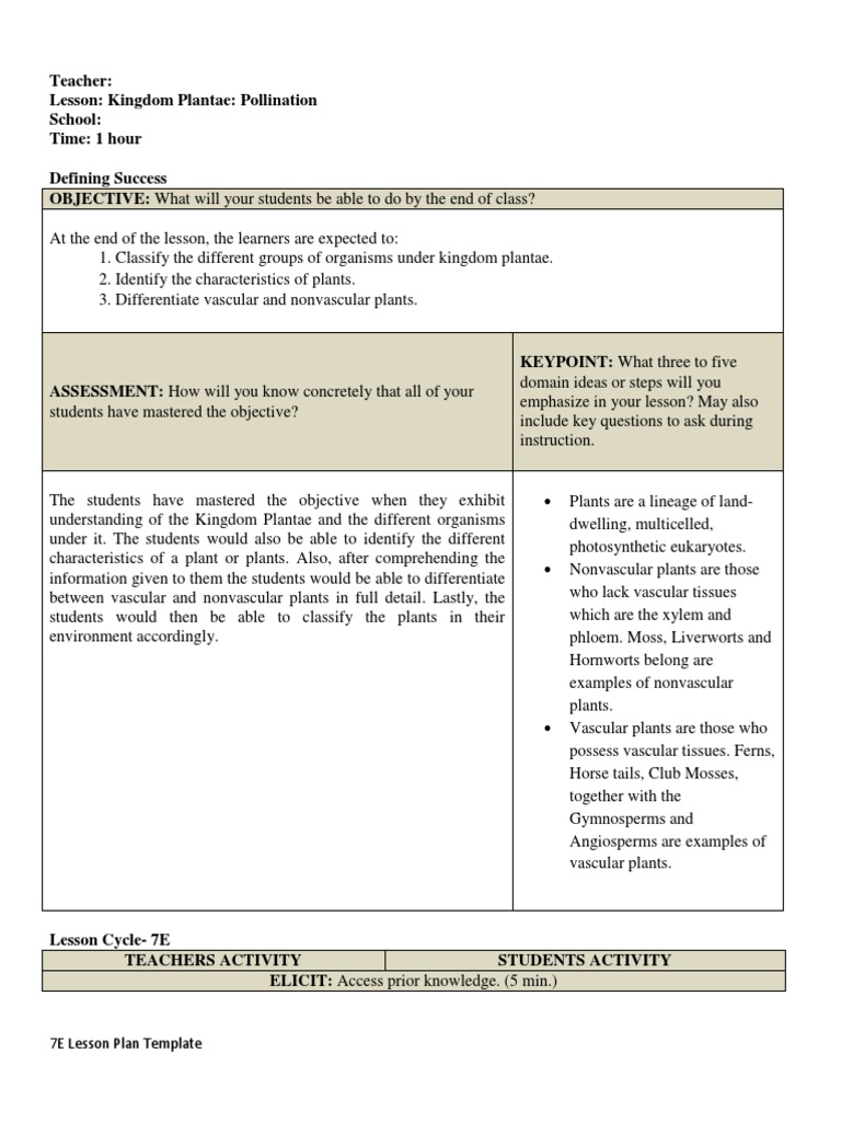 7E Lesson Plan Template | PDF | Plants | Lesson Plan