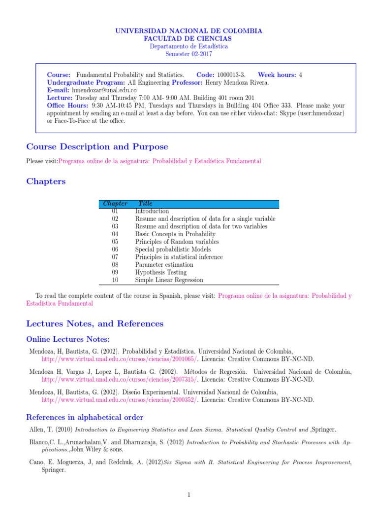 Syllabus Probability-G3 Sem 02-2017 | PDF | Regression Analysis | Linear Regression