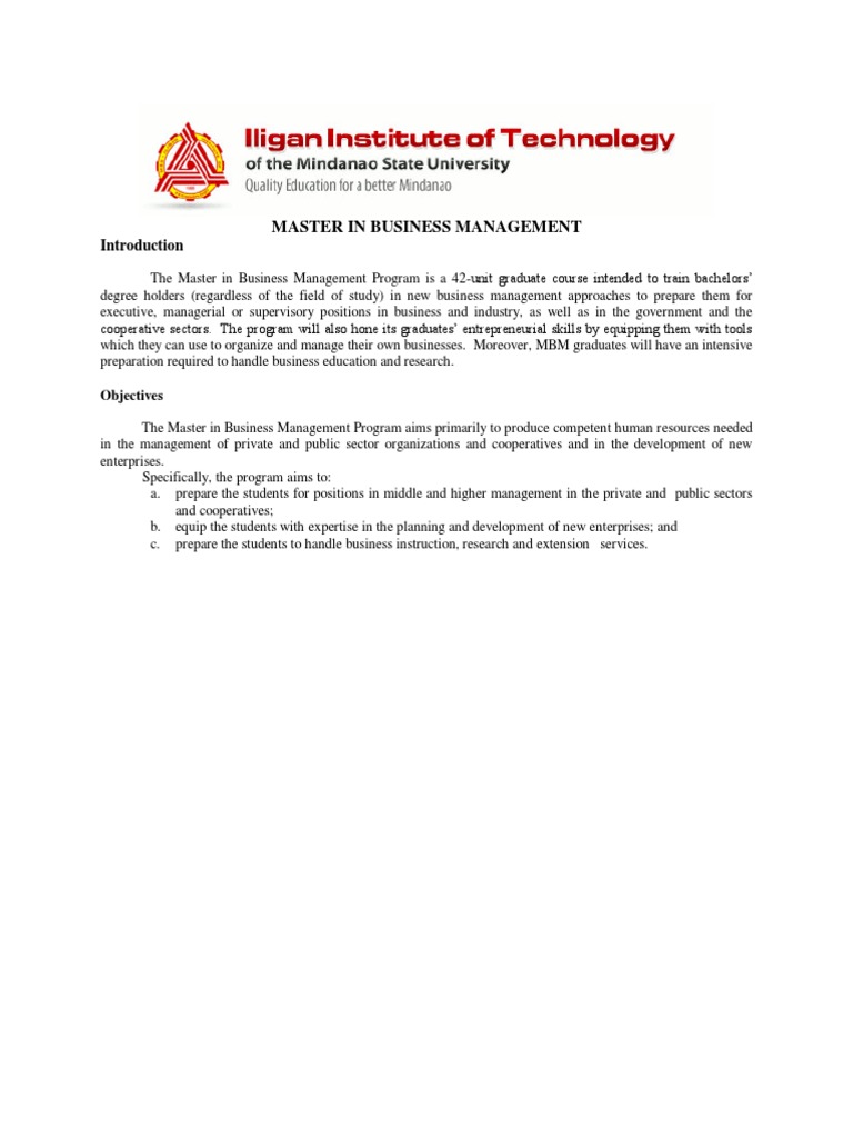 Master in Business Management Program | PDF | Bachelor's Degree ...