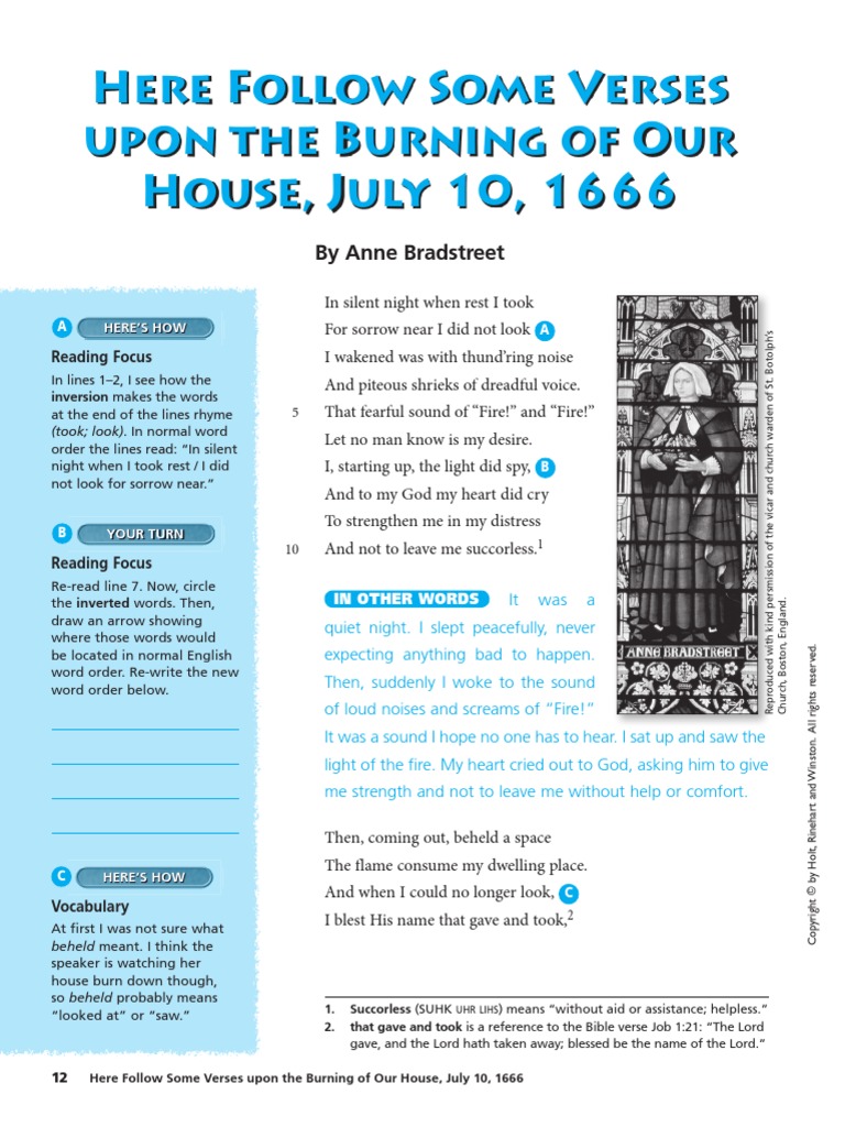 Here Follow Some Verses upon the Burning of Our House, July 10, 1666