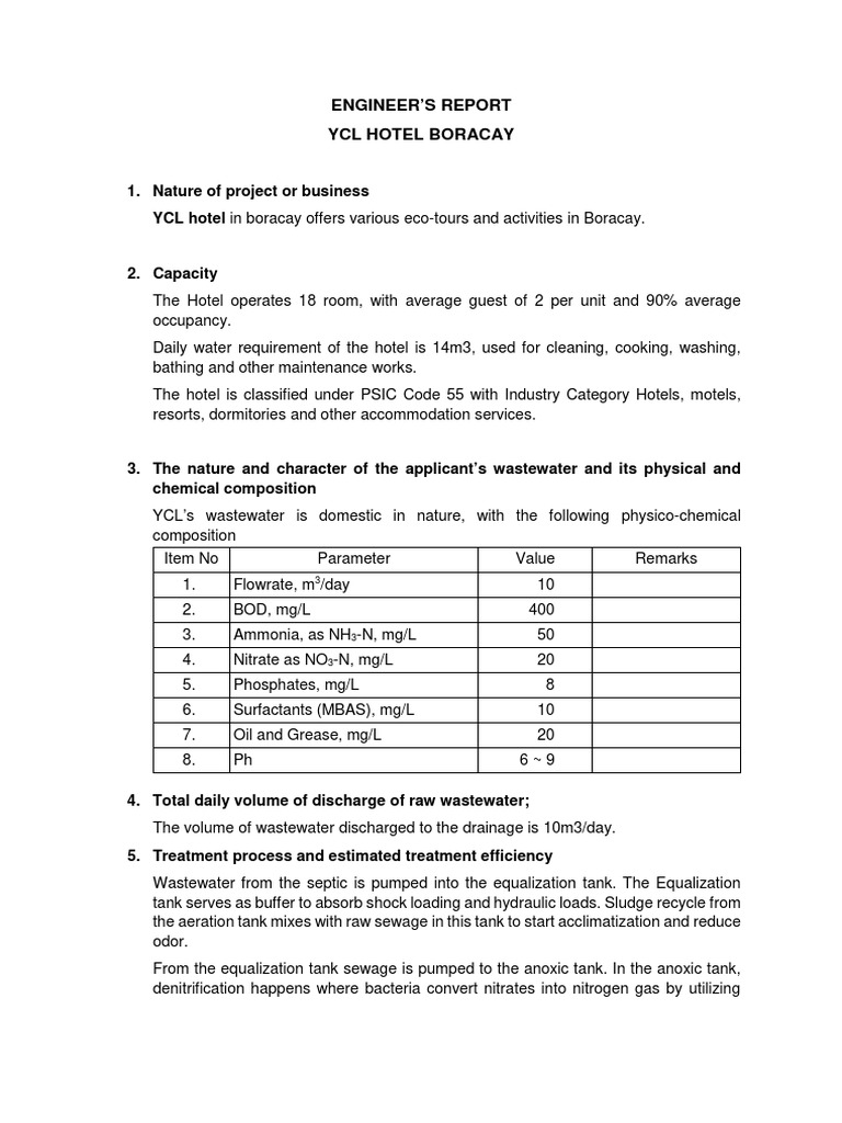 Engineers Report - Ycl | PDF | Sewage Treatment | Water Treatment