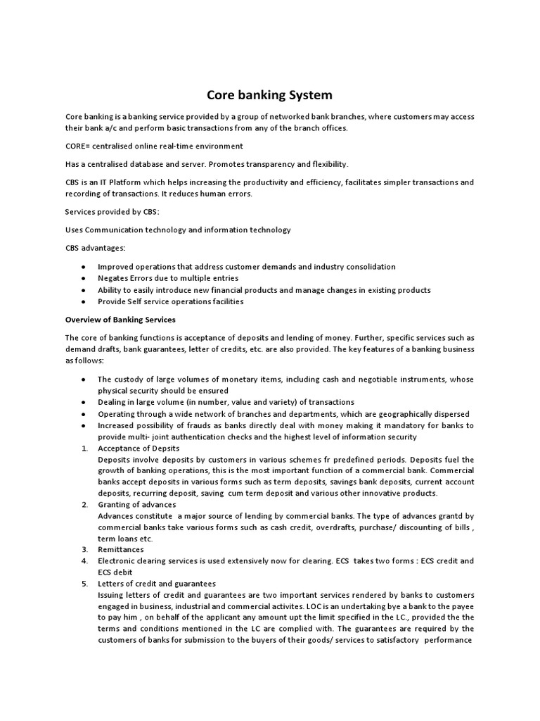 Core Banking System: Overview of Banking Services | PDF | Banks ...