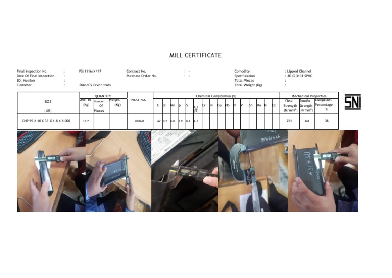 Steel Mill Certificate Sample | PDF