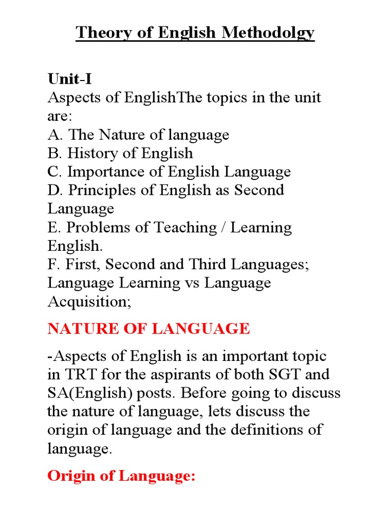 Theory of English Methodolgy: Unit-I | PDF | Speech | Word