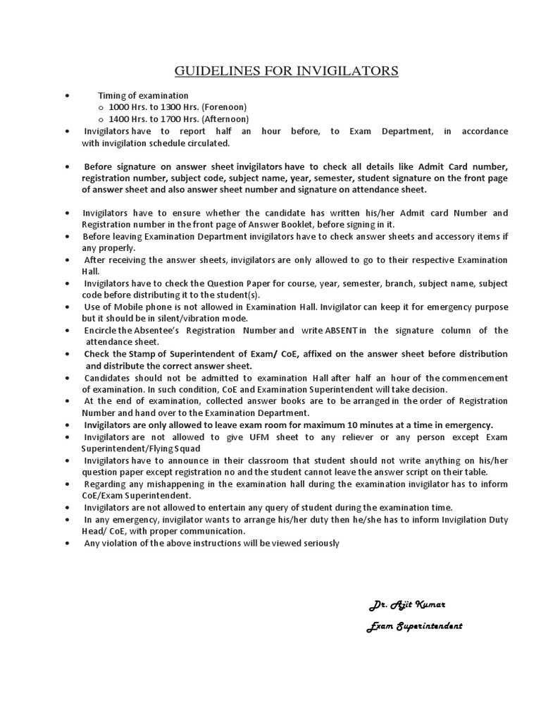 Guidelines For Invigilators | PDF | Test (Assessment)