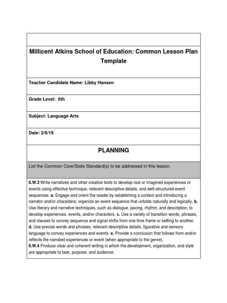Millicent Atkins School of Education: Common Lesson Plan Template | PDF | Classroom Management ...