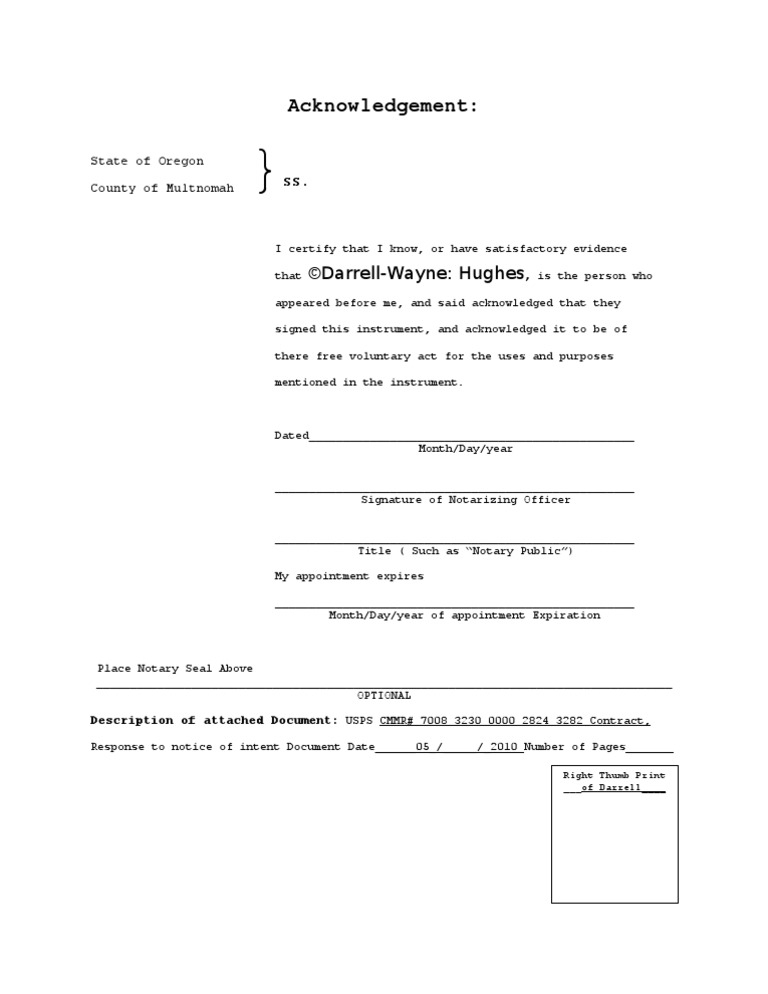 Notary Acknowledgement Page in Doc Format | PDF