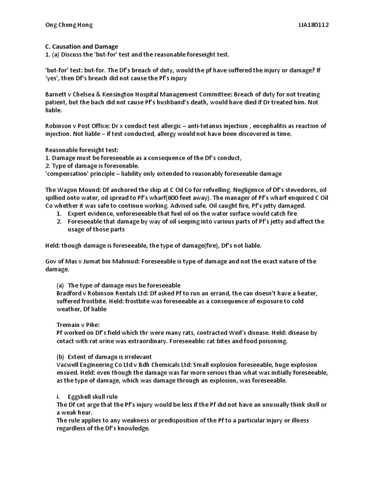 C. Causation and Damage | PDF | Negligence | Causation (Law)