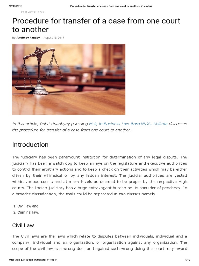 Procedure For Transfer of A Case From One Court To Another - IPleaders | PDF | Supreme Courts ...