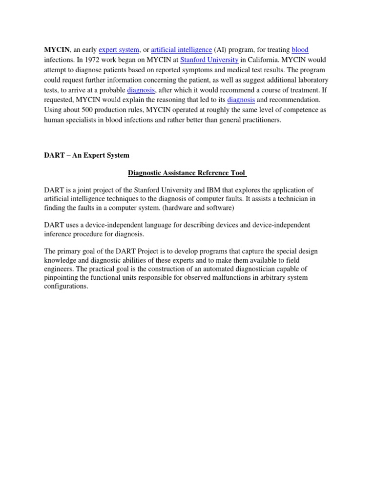 MYCIN, An Early: Expert System Artificial Intelligence Blood Stanford ...