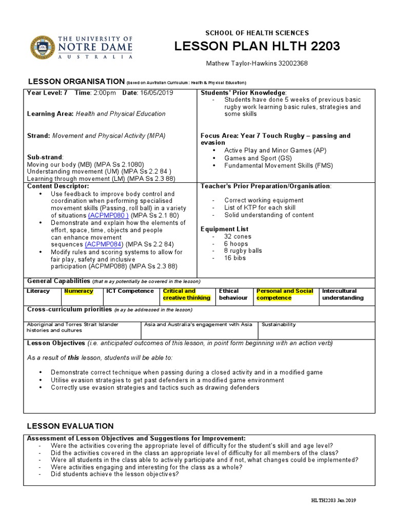 Lessonplan2 Mat 32002368 | PDF | Physical Education | Teachers