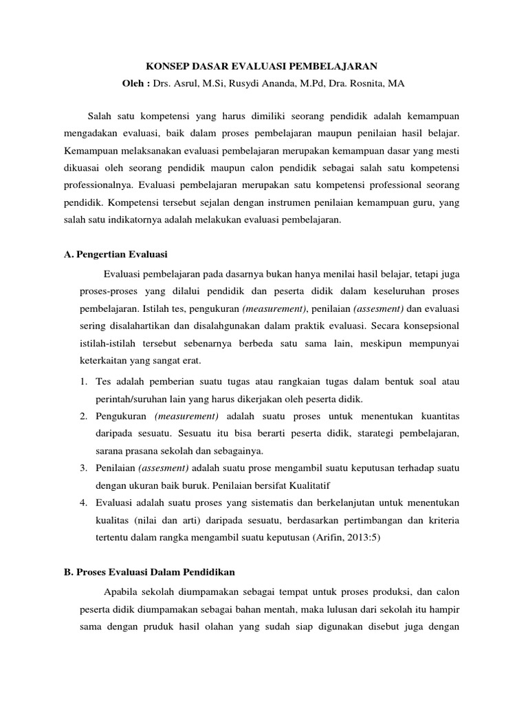 Konsep Dasar Evaluasi Pembelajaran | PDF