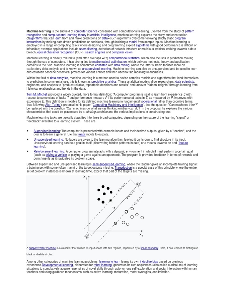 Machine Learning Is The Subfield Of: Support Vector Machine Linear Boundary | Download Free PDF ...