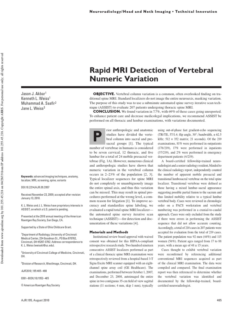 Ajr 2 | PDF | Vertebral Column | Radiology