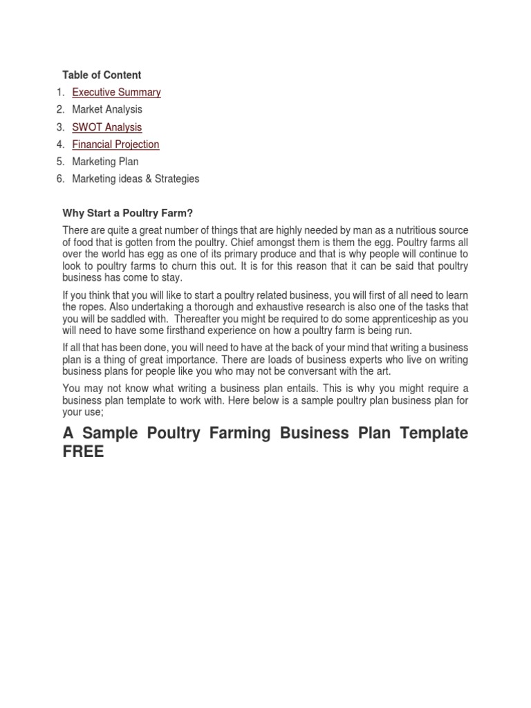 Poultry Farming Business Plan Template | PDF | Chicken | Poultry Farming