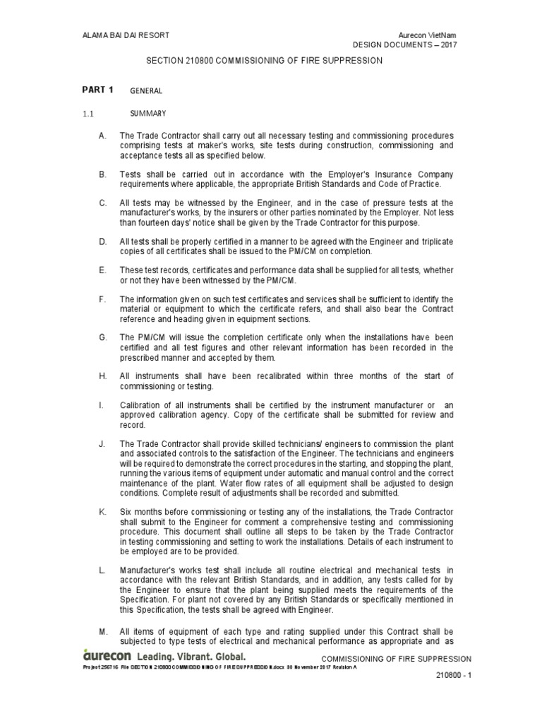 Commissioning Of Fire Suppression Pdf Calibration Fire Sprinkler System