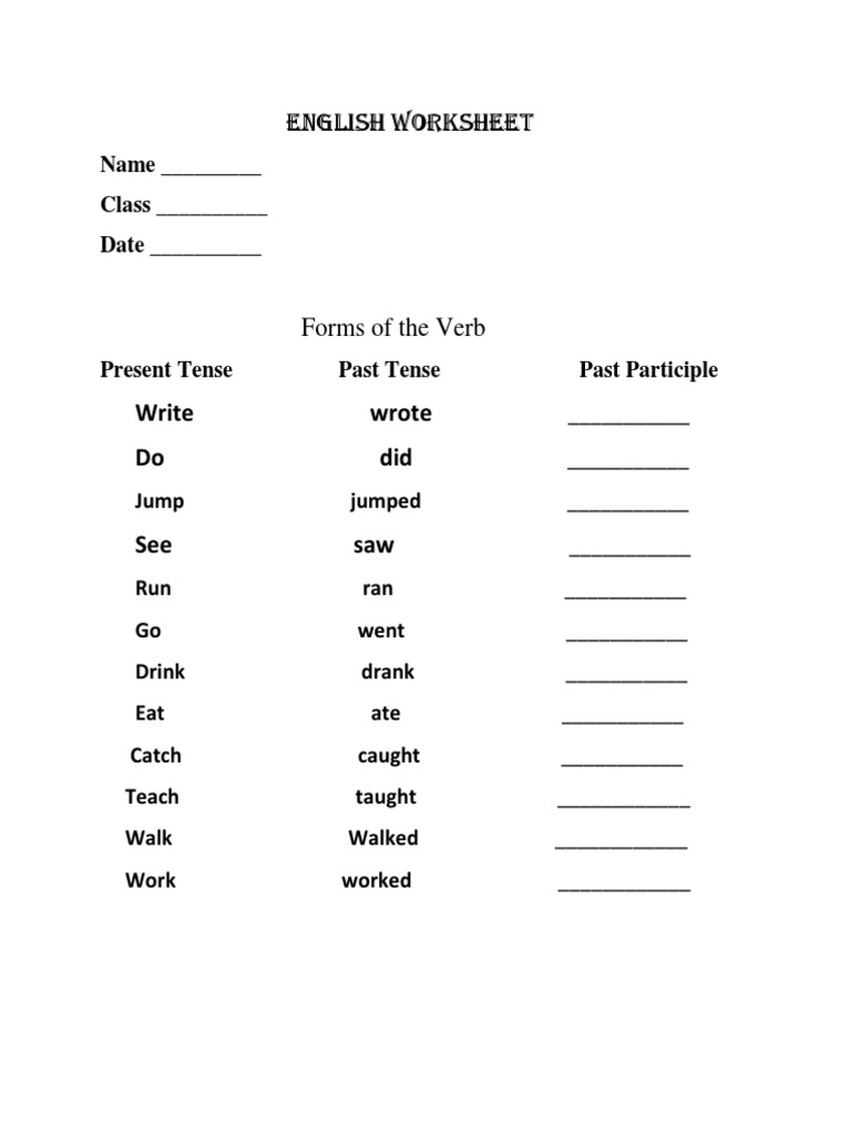 English Worksheet on Verb Forms | PDF