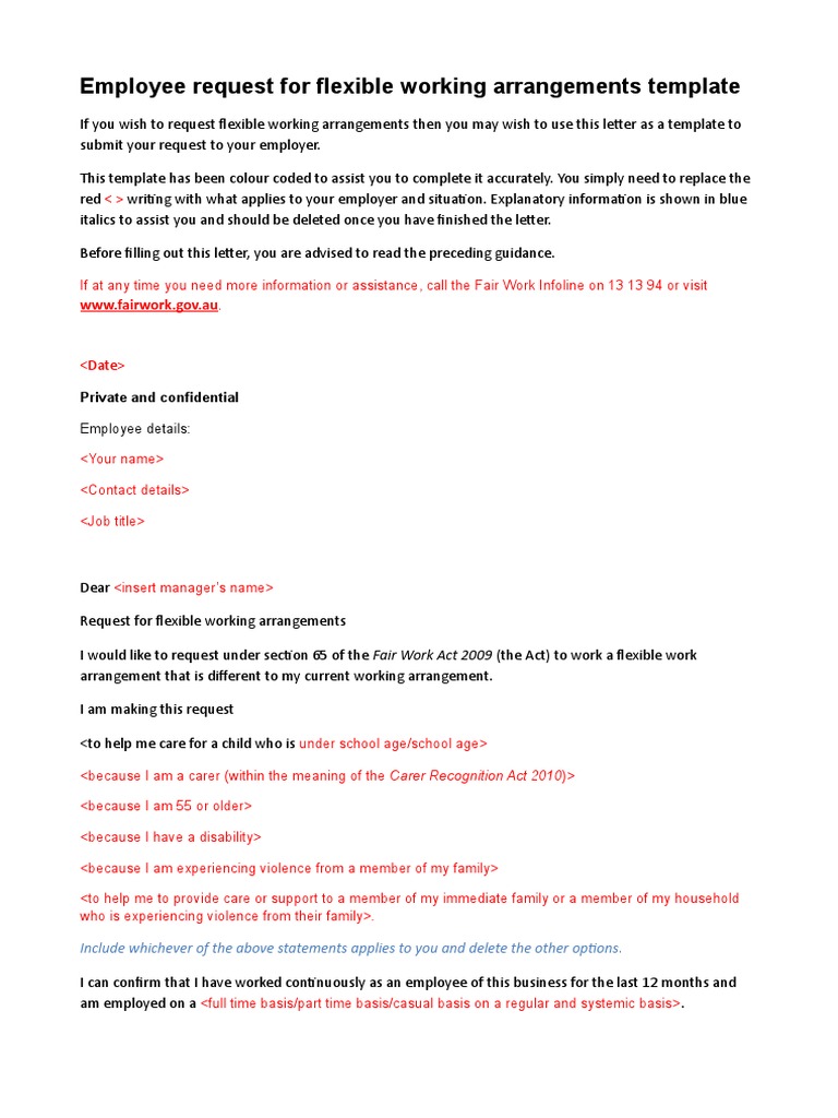 Request For Flexible Working Arrangements Letter Template | PDF ...