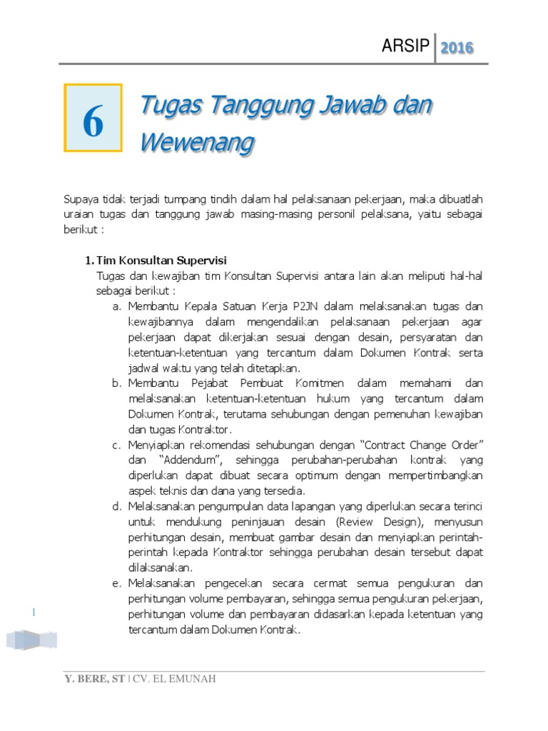 Tugas, Tanggung Jawab Dan Wewenang Konsultan Supervisi | PDF | Bisnis ...
