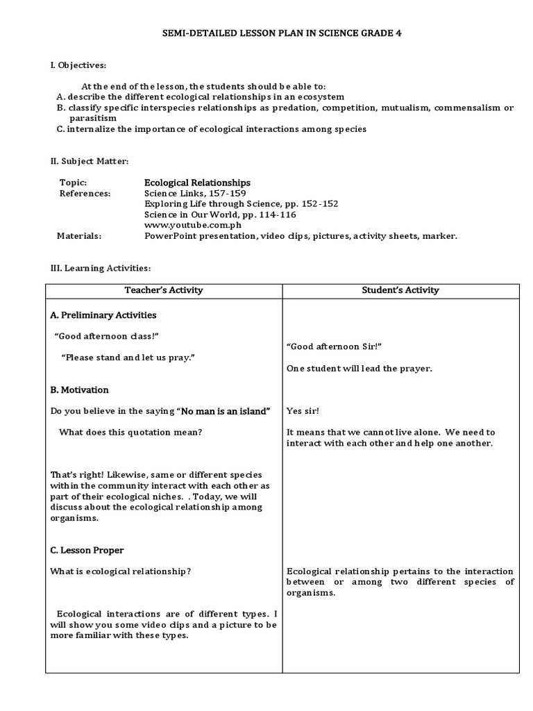 Edited Detailed Lesson Plan In Science 7 Pdf Flowers Predation
