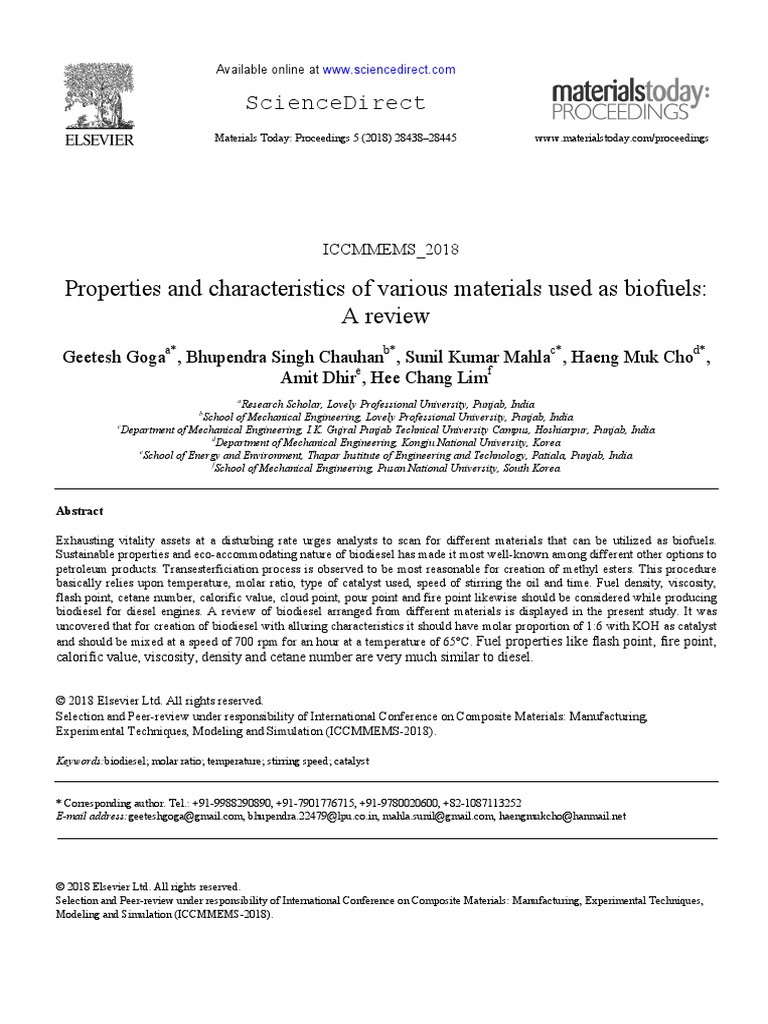 Materials Today Proceedings | PDF | Biodiesel | Biofuel