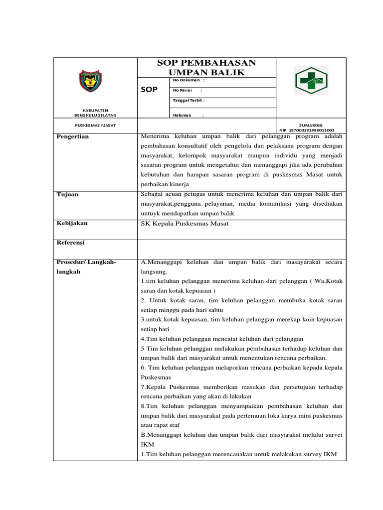 SOP Pembahasan Umpan Balik | PDF | Pengelolaan Keuangan & Uang