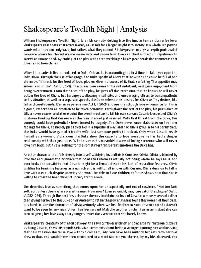 Shakespeare’s Twelfth Night: Love Blindness and Deception | PDF ...