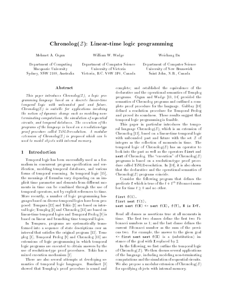 Chronolog : Linear-Time Logic Programming: First Next | PDF ...