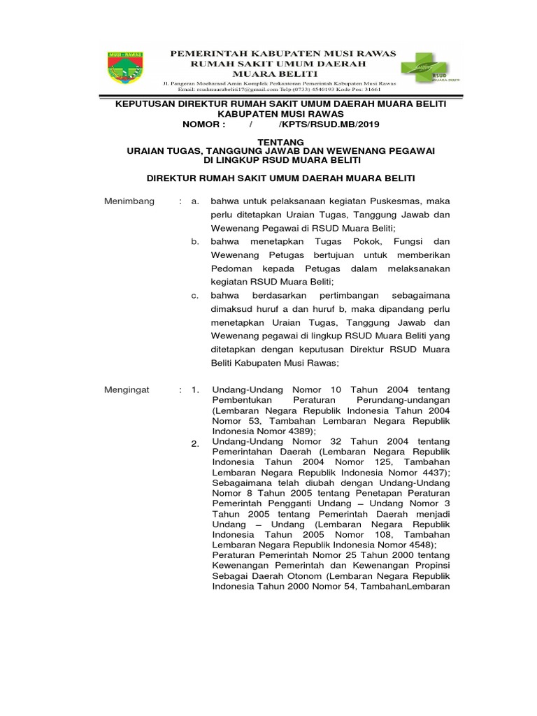 SK Uraian Tugas Tanggung Jawab Dan Wewenang Sesuai Struktur | PDF