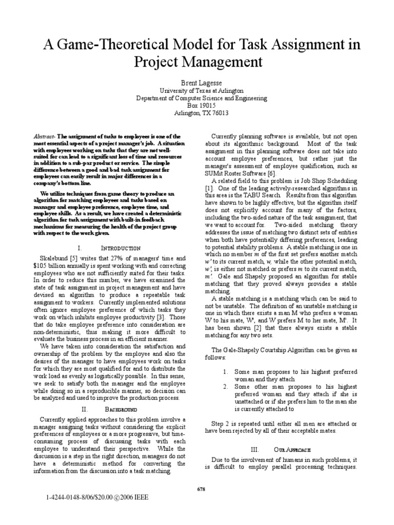 A Game-Theoretical Model For Task Assignment in PM | PDF | Algorithms ...