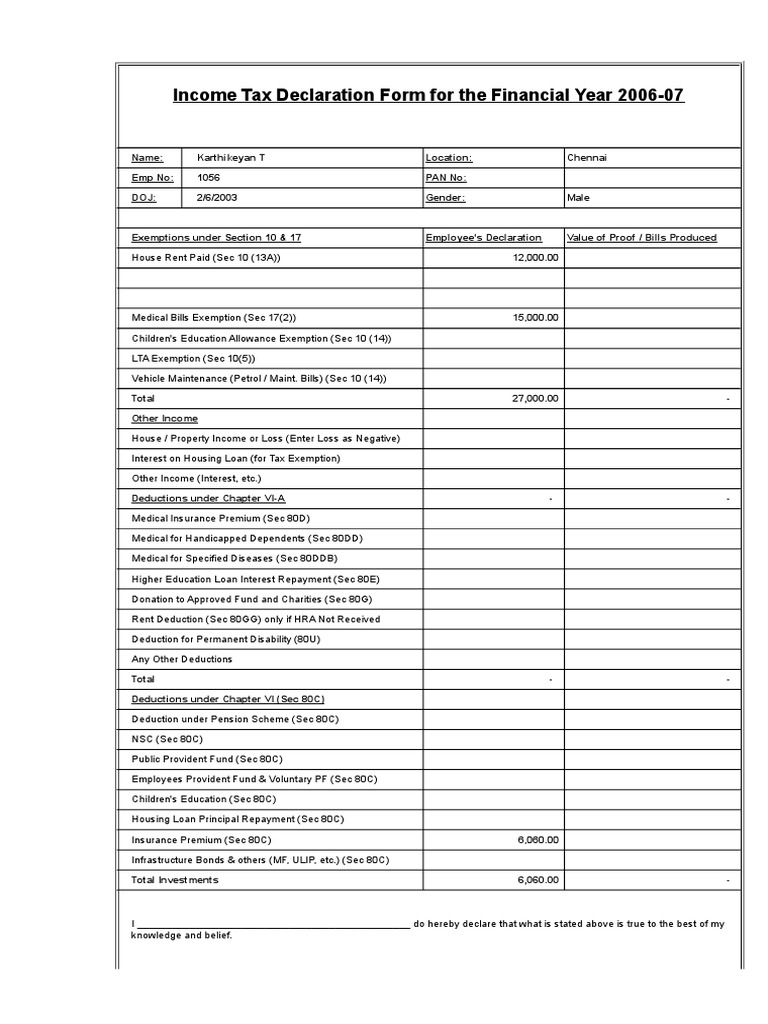 Final-Investment Declaration Form FY 19 - 20 | PDF | Payments | Taxes