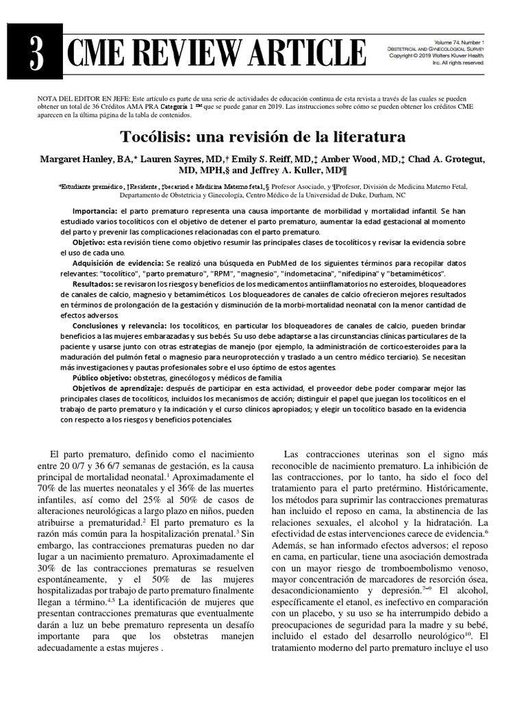 Tocolisis, Revisión de La Literatura | PDF | Parto prematuro | Parto