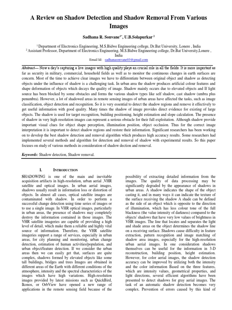A Review of Shadow Detection and Removal Methods for Images Based on ...