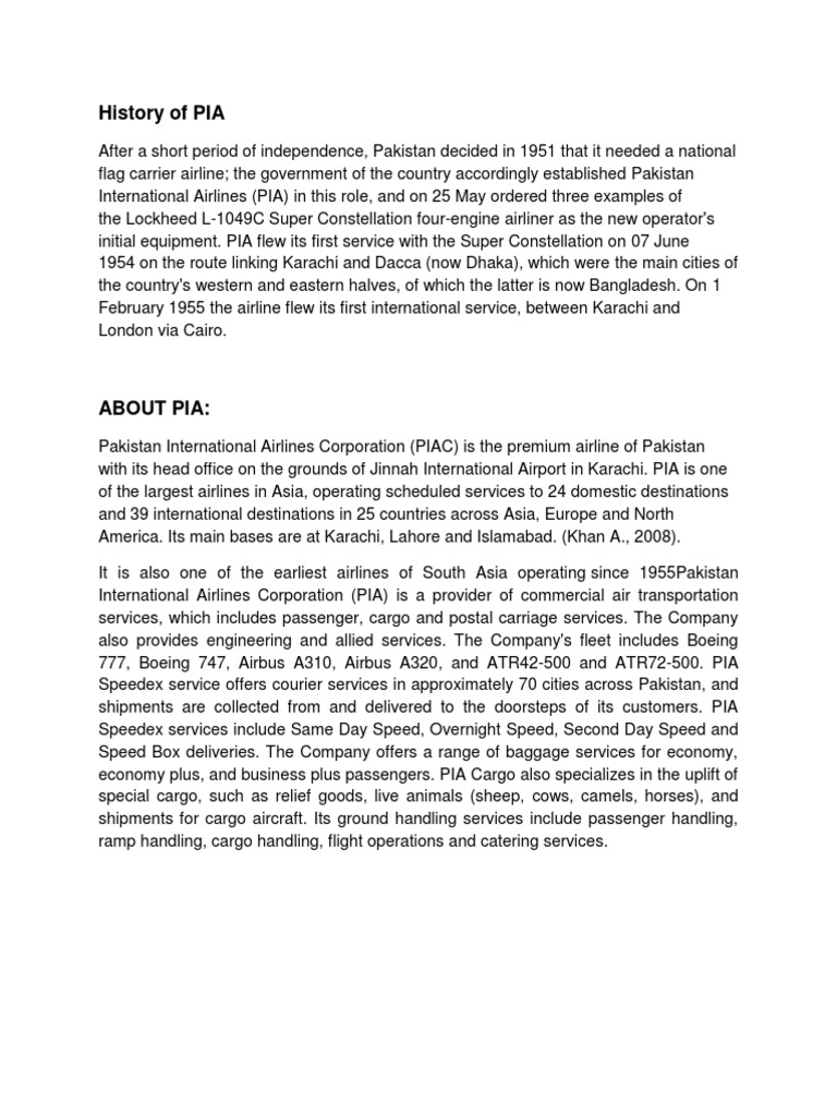 History of PIA Final | Download Free PDF | Strategic Management | Airlines