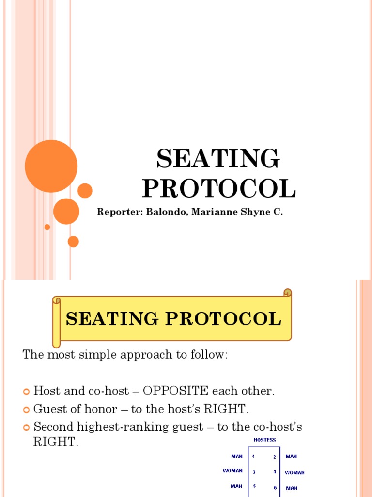 Seating Protocol: Reporter: Balondo, Marianne Shyne C | PDF | Ambassador