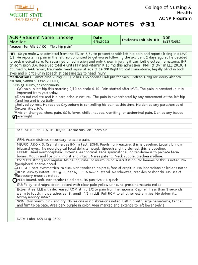 Clinical Soap Notes #31: ACNP Student Name Lindsey Moeller | Download ...