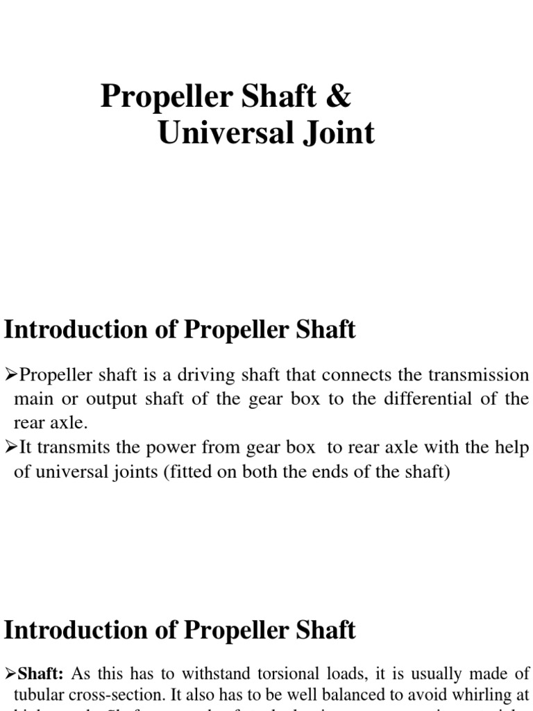 Propeller Shaft & Universal Joint | PDF | Axle | Transmission (Mechanics)