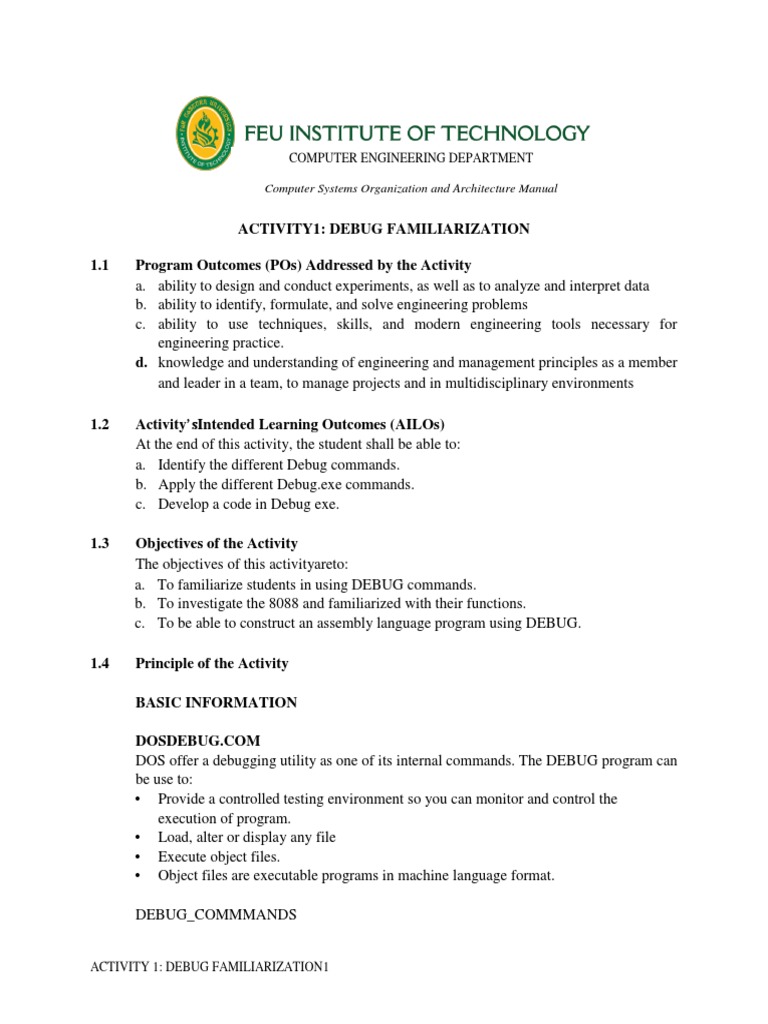 ITECOMPSYSL Activity 1 Debug Familiarization | PDF | Assembly Language ...